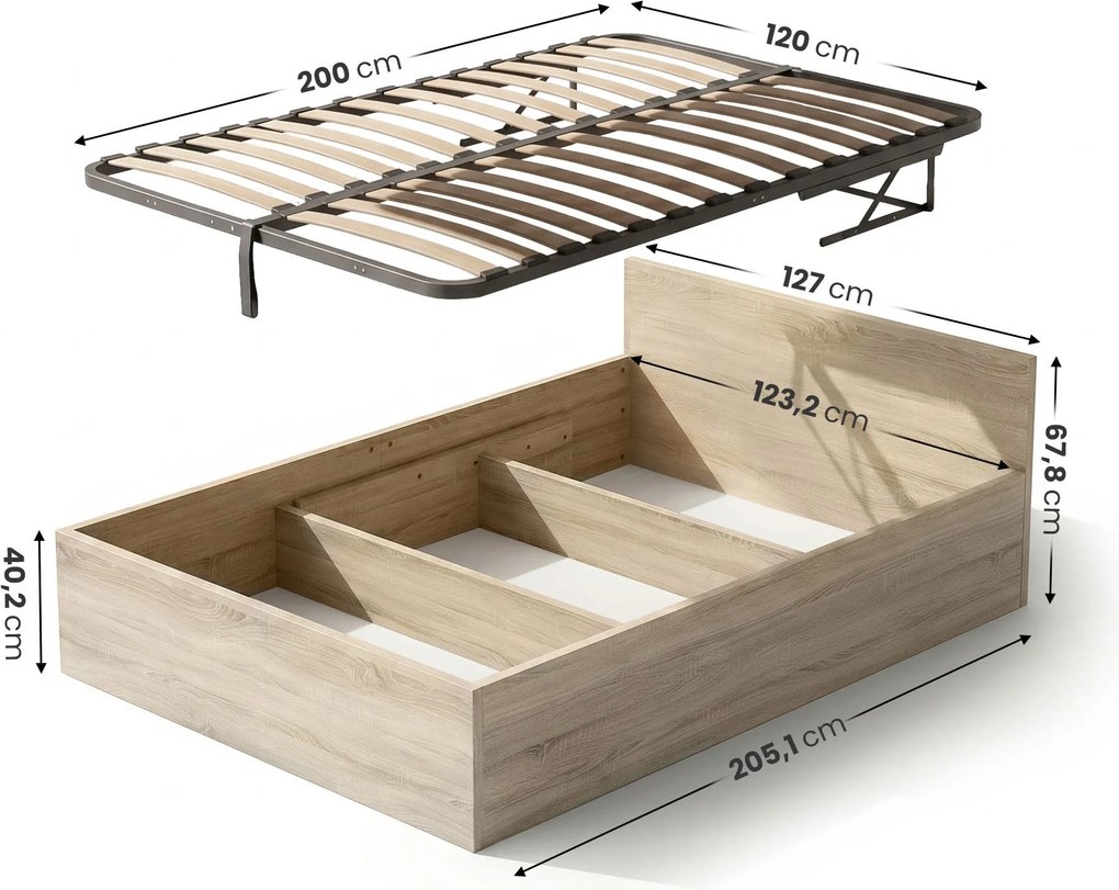 Jednolůžková postel Trento 120x200 se zvedacím roštem dub Sonoma