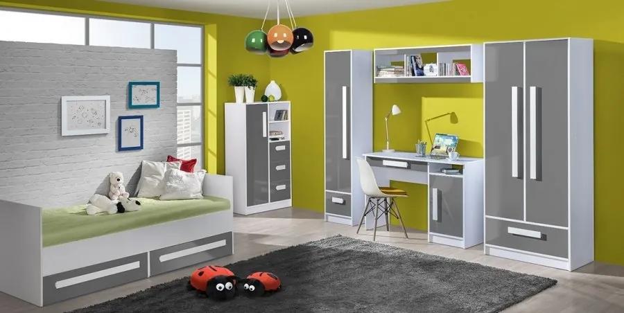 Casarredo - Komfort nábytek Dětská skříňka GULLIWER 5 výběr barev | barva: dom-bílá-lesk,Vyberte si barvu úchytu:: dom-uch-fialová