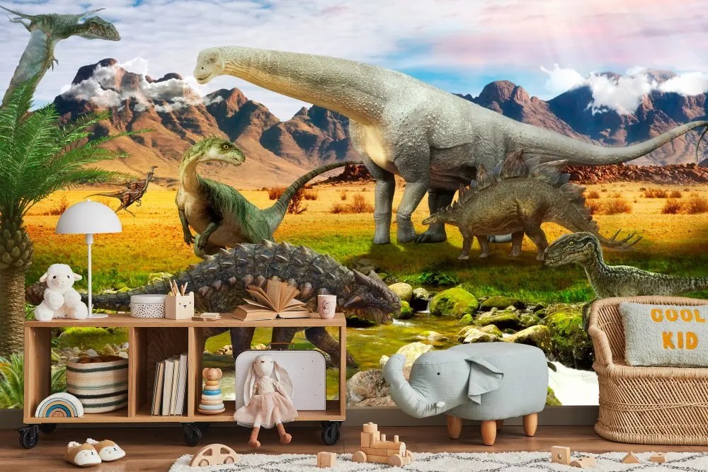 Fototapeta Realističtí Dinosauři U Řeky Hladký vinyl 405x270