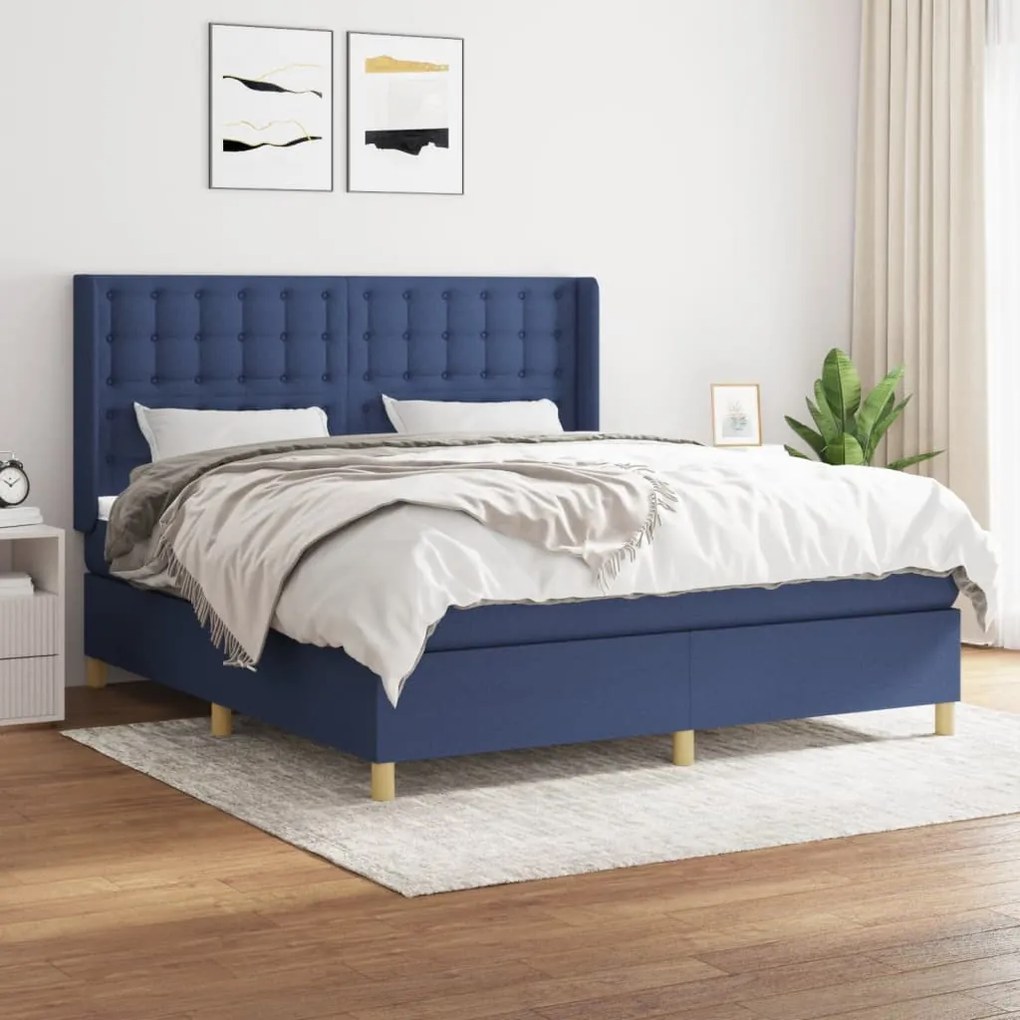 Box spring postel s matrací modrá 160x200 cm textil 3132327