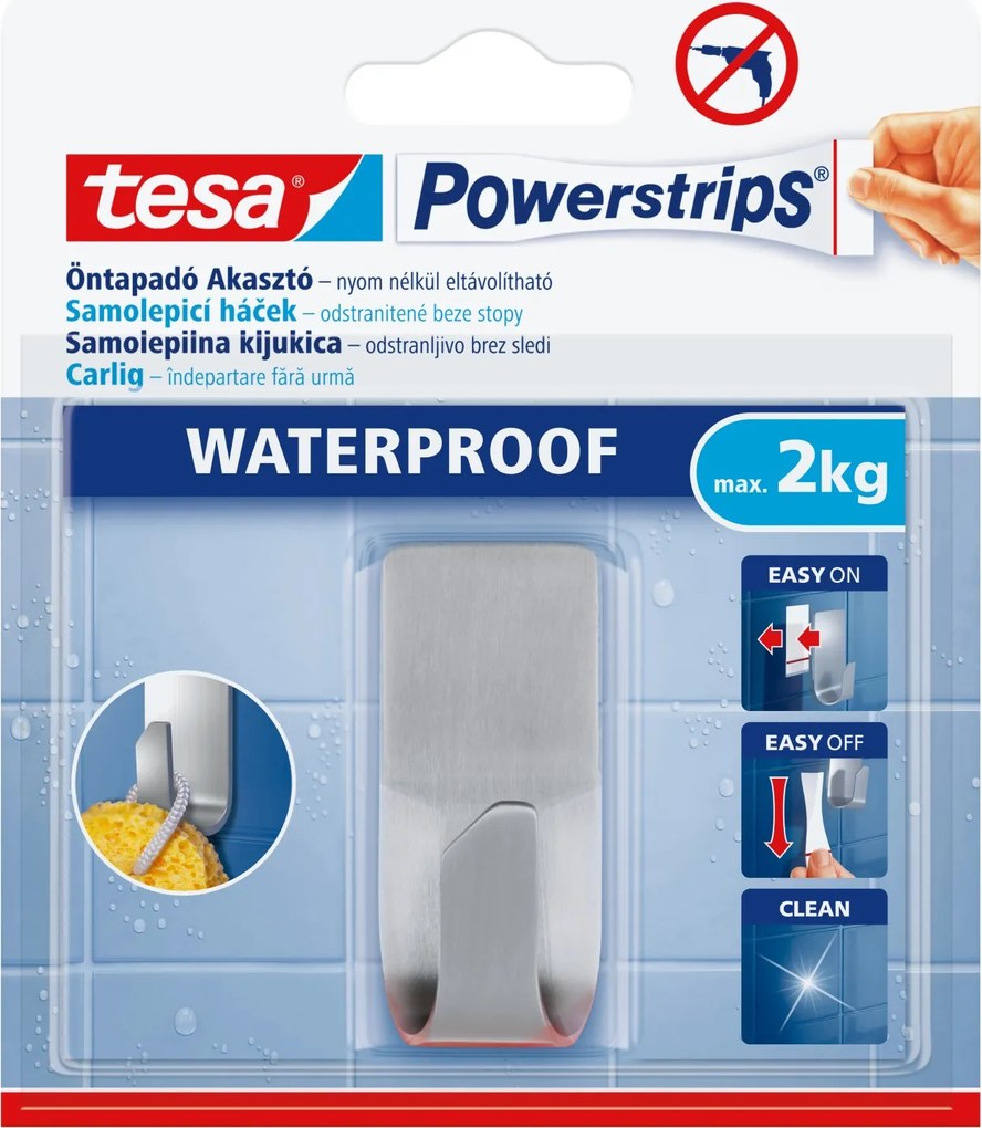 tesa Samolepicí háček Powerstrips Waterproof, nerezová ocel, 2 kg