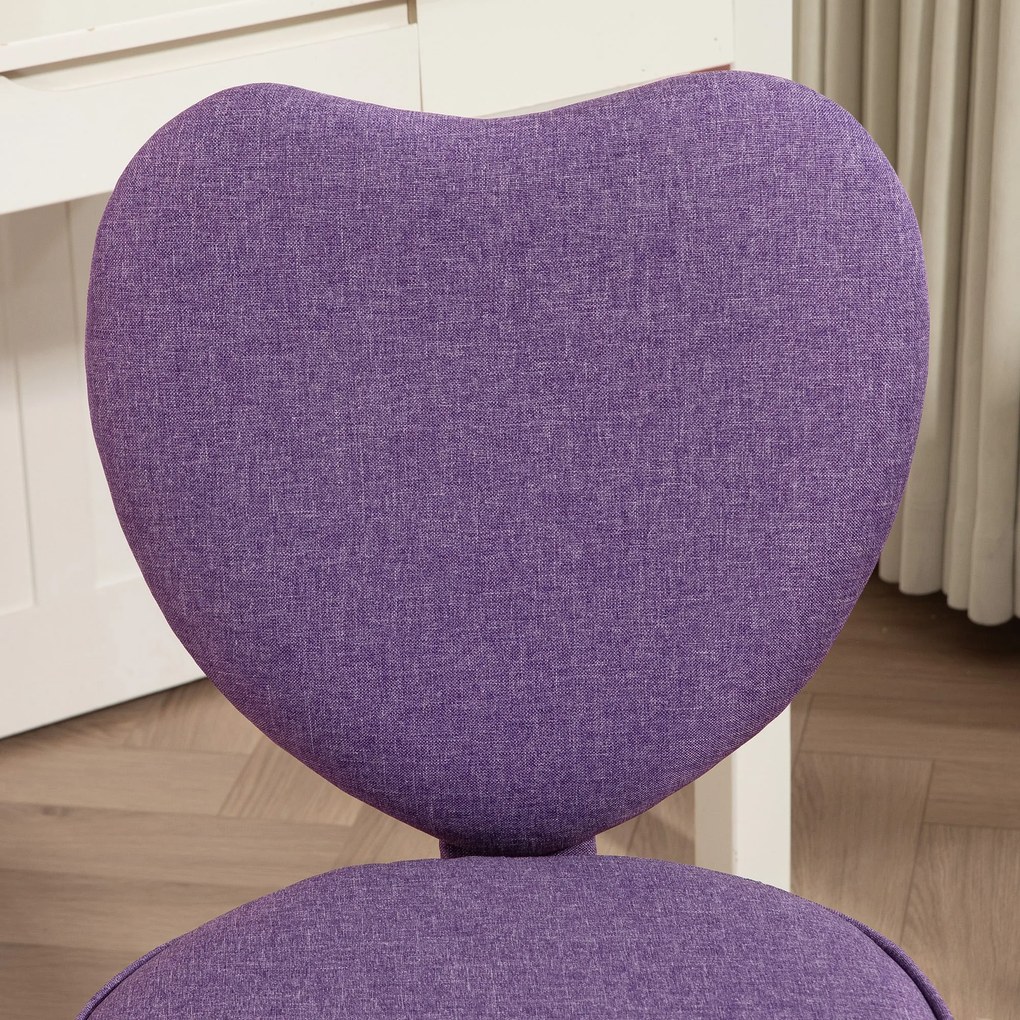 Vinsetto HOMCOM Židle k Psacímu Stolu ve Tvaru Srdce, Kancelářská Židle s 5 Otáčivými Kolíčky a Nastavitelnou Výškou v Textilu, 40x50x79-89cm, Fialová