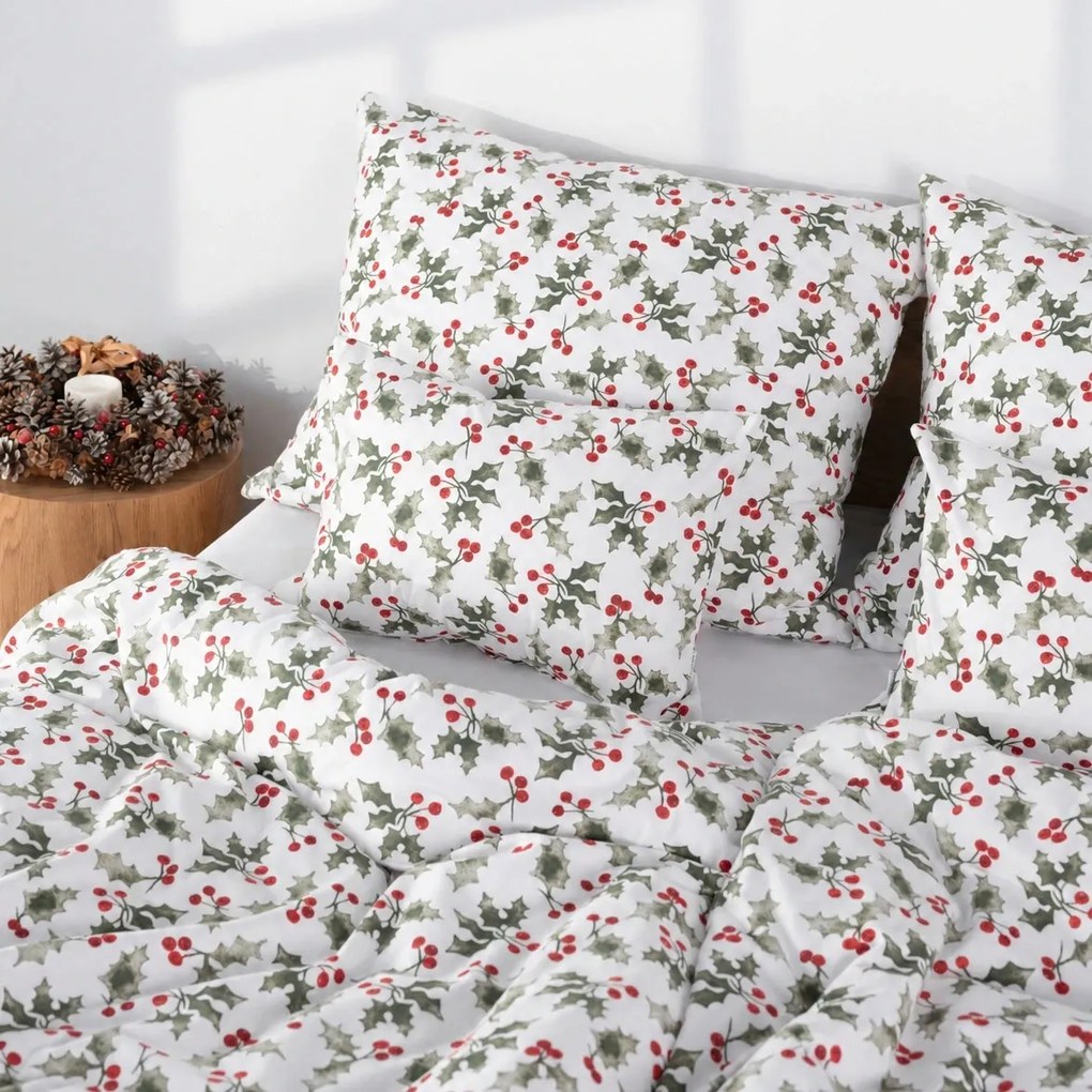 Flanelové prodloužené povlečení Vánoční cesmína Velikost: 140 x 220 + 70 x 90