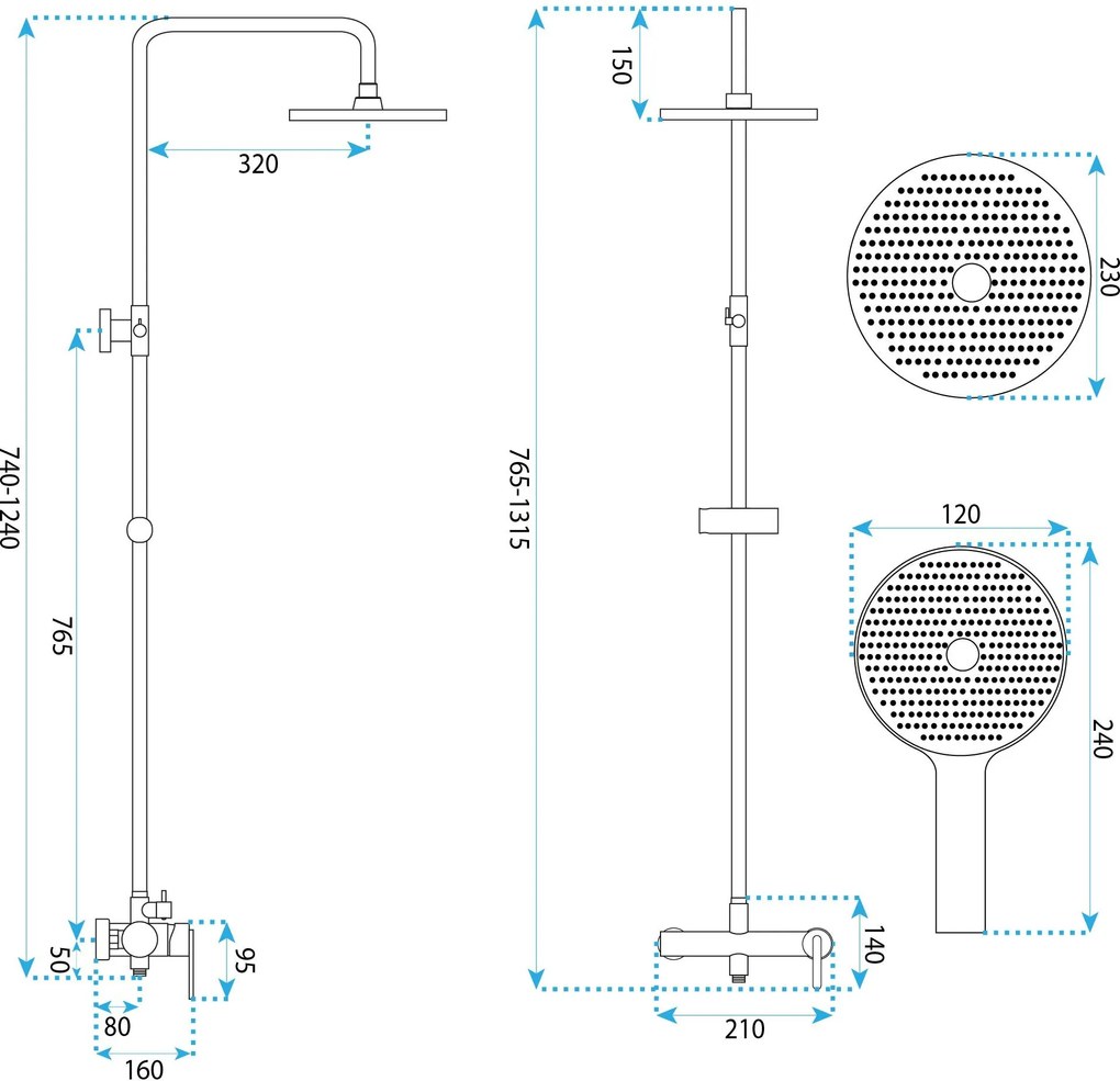 Rea Ontario, sprchový set nástěnný s dešťovou sprchou, broušená ocel, REA-P5506