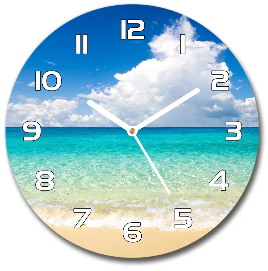 Wallmuralia Skleněné hodiny kulaté Rajská pláž fi 30 cm