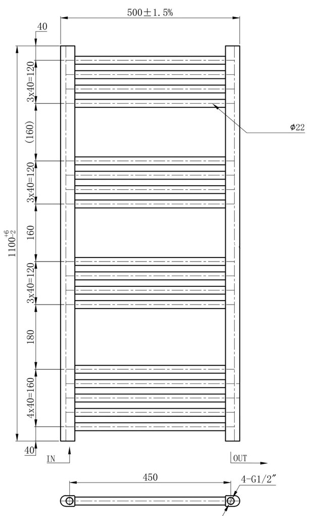Gamma Erga Basic, topné těleso 1100x500 mm, 434 W, bílá, ERG-LAV-BASIC-11050-WH