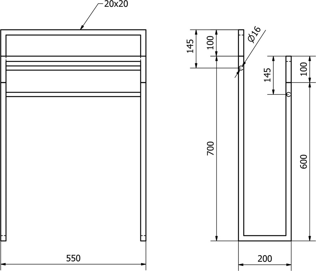 Sapho, SKA Stojan na ručníky, 550x800x200mm, černá mat/dub, SKA308