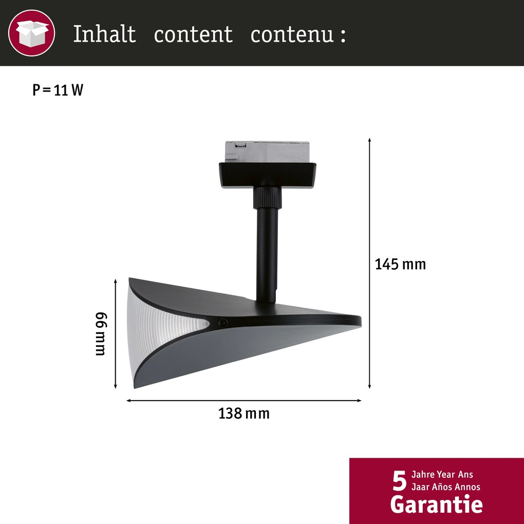 Paulmann 94961 Alejandro, spot pro Urail system, 10W LED 3000K tříkrokové stmívání, matná černá