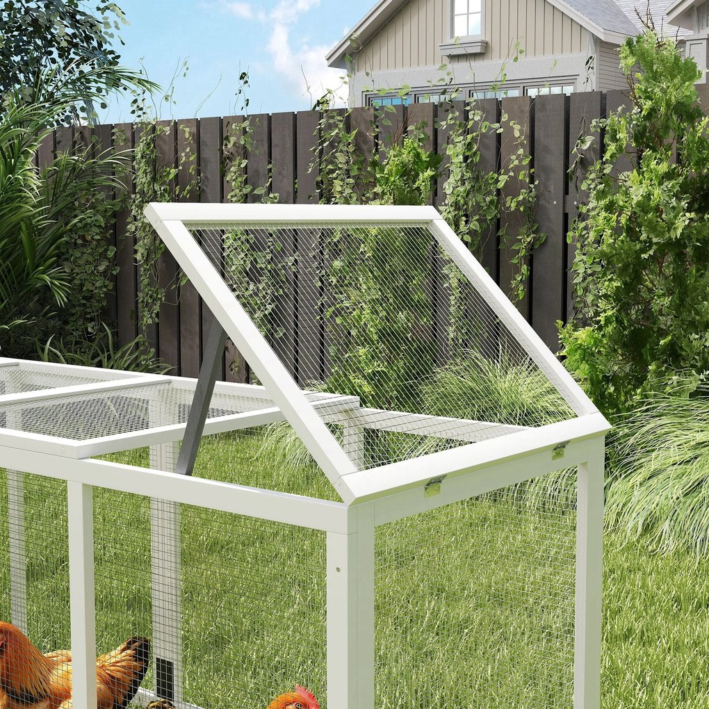PawHut Venkovní Kurník Dřevěný Velký Kurník pro 3-6 Kurech s Hnízdící Buzerací a Asfaltovou Střechou 297,5x68x118 cm Šedý a Bílý