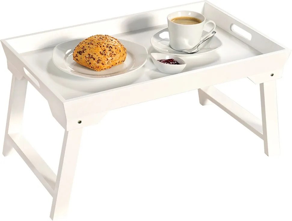 Elegantní skládací stůl v bílém provedení, dřevěný stůl, bílý stůl, podnos, podnos do postele, stolek do postele,