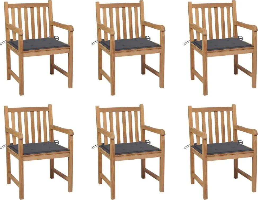 vidaXL Zahradní židle 6 ks podušky masivní teak [3073031] Barva: Šedá