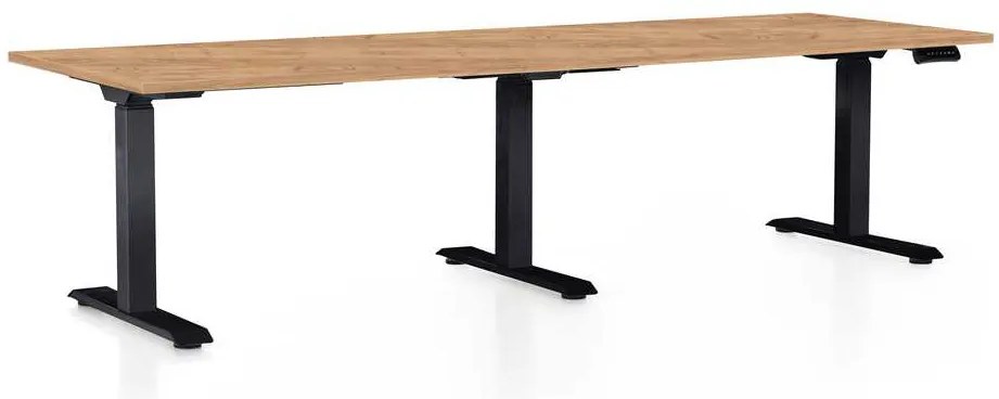 Výškově nastavitelný stůl OfficeTech Long, 240 x 80 cm, černá podnož, dub kraft