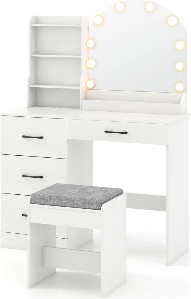 Costway Toaletní stolek s LED osvětlením 3 barvy s nastavitelným jasem, bílý