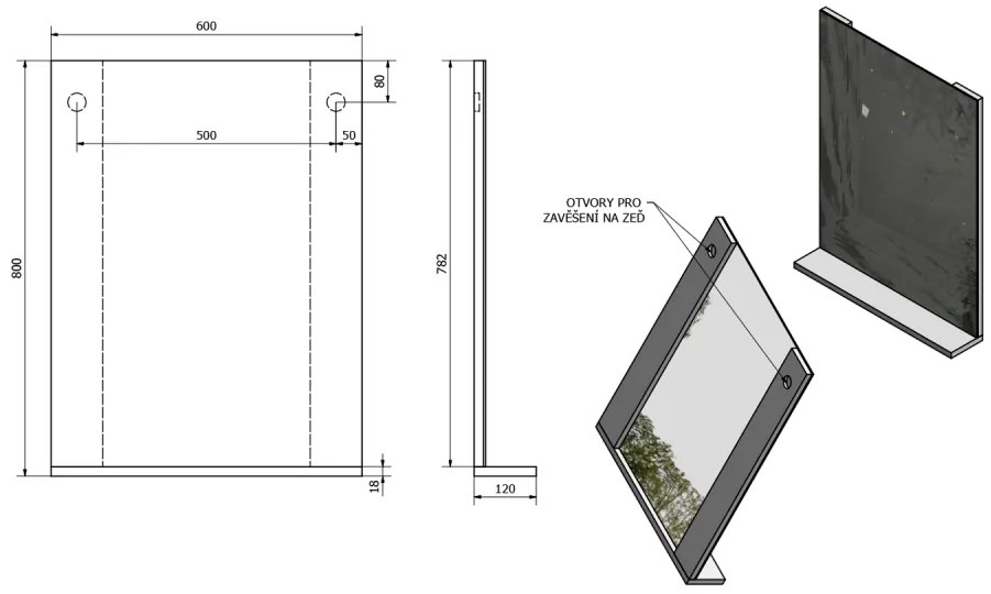 Aqualine BETA zrcadlo s policí 60x80x12cm 57397