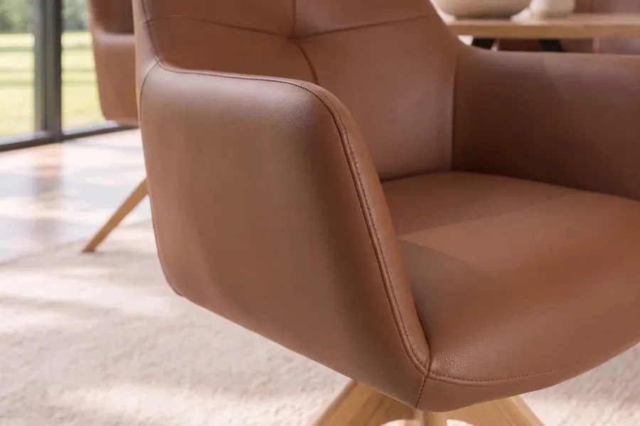 Designová otočná židle Devassy koňaková kůže / dub