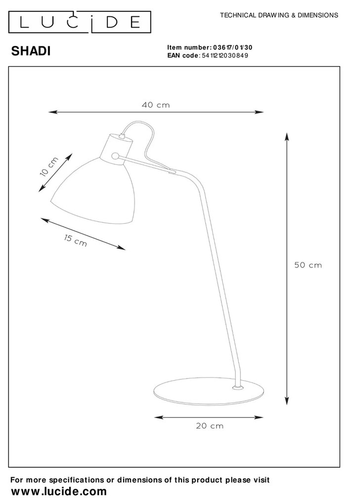 Lucide 03617/01/30 stolní lampa Shadi, černá, E14, 50cm