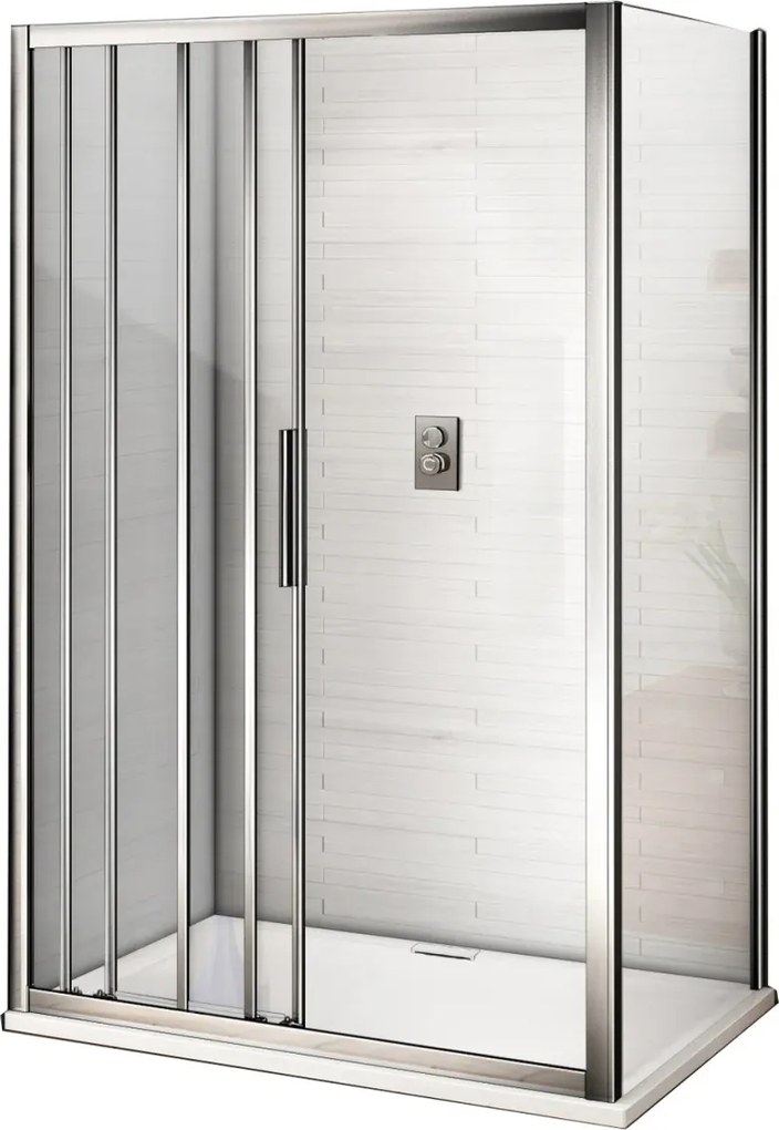 AFTER COMBI 120x80 Clear Sprchový kout s třídílnými posuvnými dveřmi a pevnou bočnicí