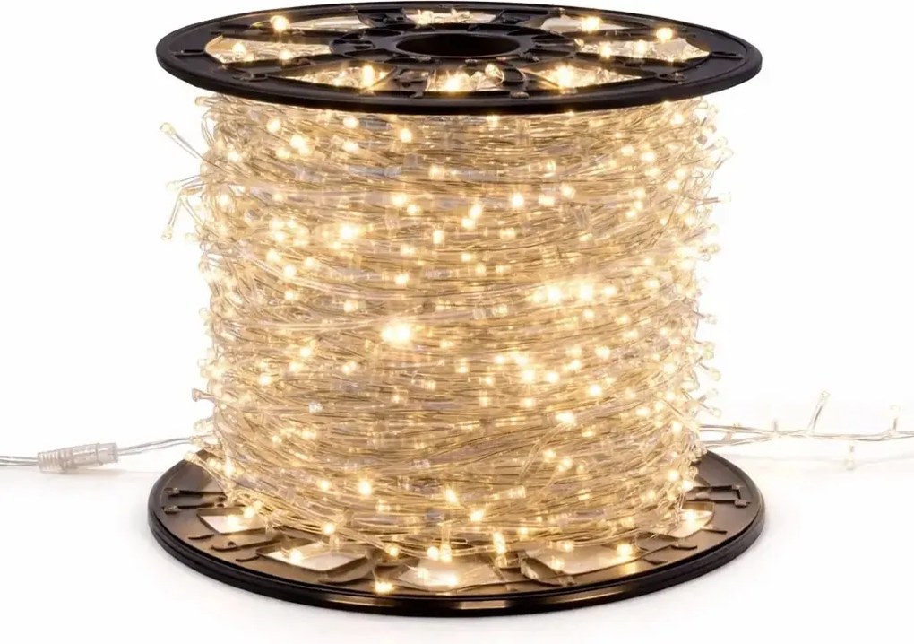 Easy Fix LED světelný řetěz, 100 m, teple bílá s Flash, 2000 diod, čirý kabel, IP20, interiér, cívka