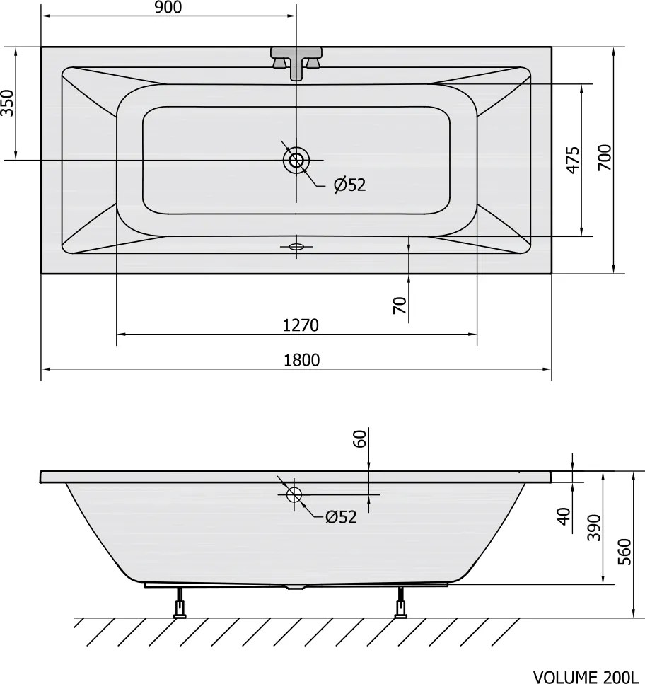 Sapho Polysan Krysta 180 x 70 cm vana obdélníková akrylátová 72906