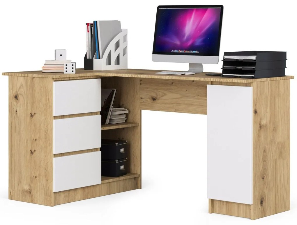 Rohový psací stůl B20 155 cm dub artisan/bílý levý