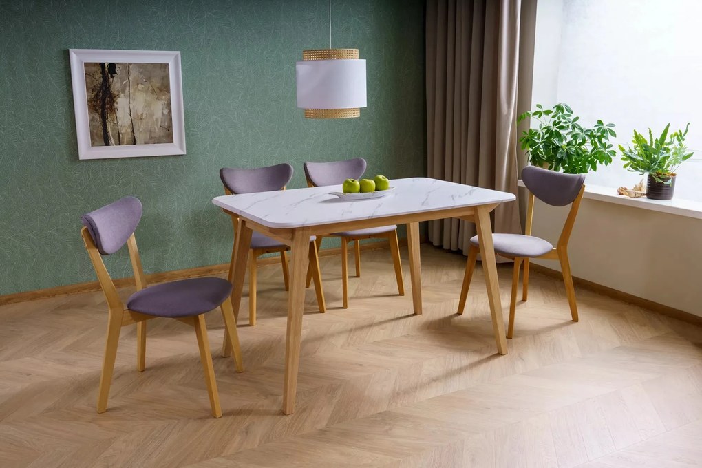 Jídelní stůl Marcus 120 cm z masivu bílý mramor/dub přírodní