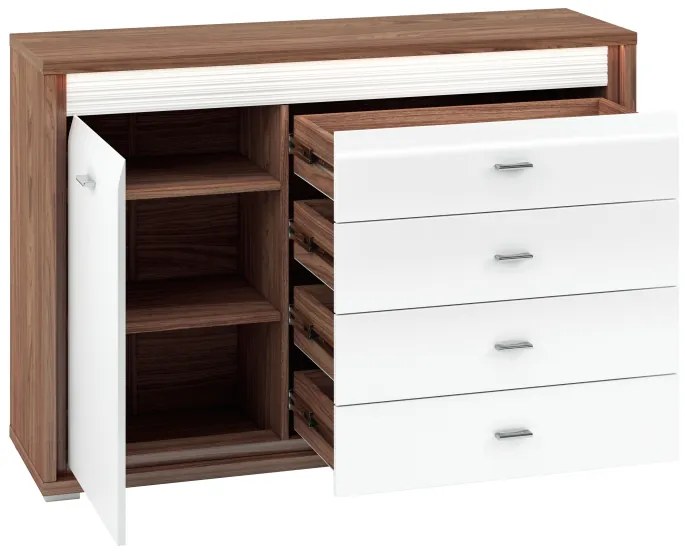 ML FURNITURE Komoda - DALLAS 03, ořech/lesklá bílá Barva dekorační lišty: bílá