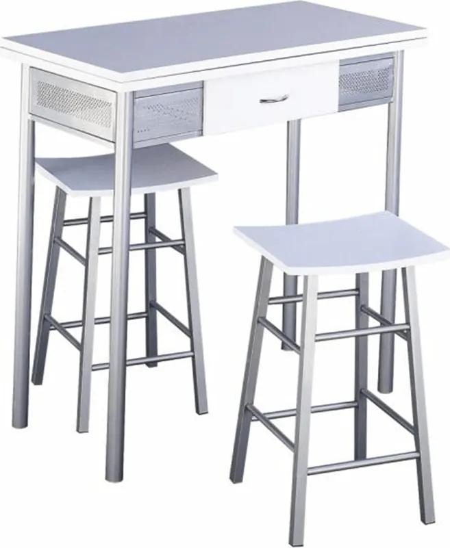Tempo Kondela Barový set, stůl + 2 židle, bílá / stříbrná, HOMER