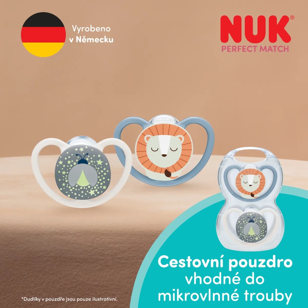 NUK Dudlík Perfect Match Air Night 6-18 m 2 ks v boxu  Firefly/sheep