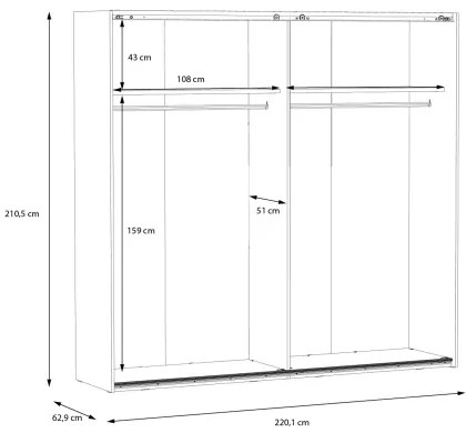 Šatní skříň se zrcadlem OREN 220x210 cm dub artisan