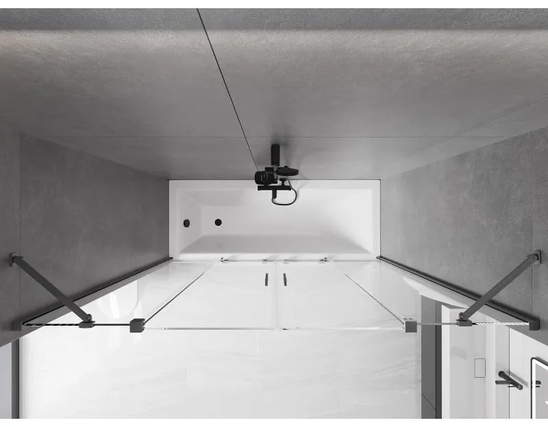 Mexen Velar Duo, 2-křídlová posuvná vanová zástěna 180 x 150 cm, 8mm čiré sklo, grafitový matný profil, 896-180-000-02-66