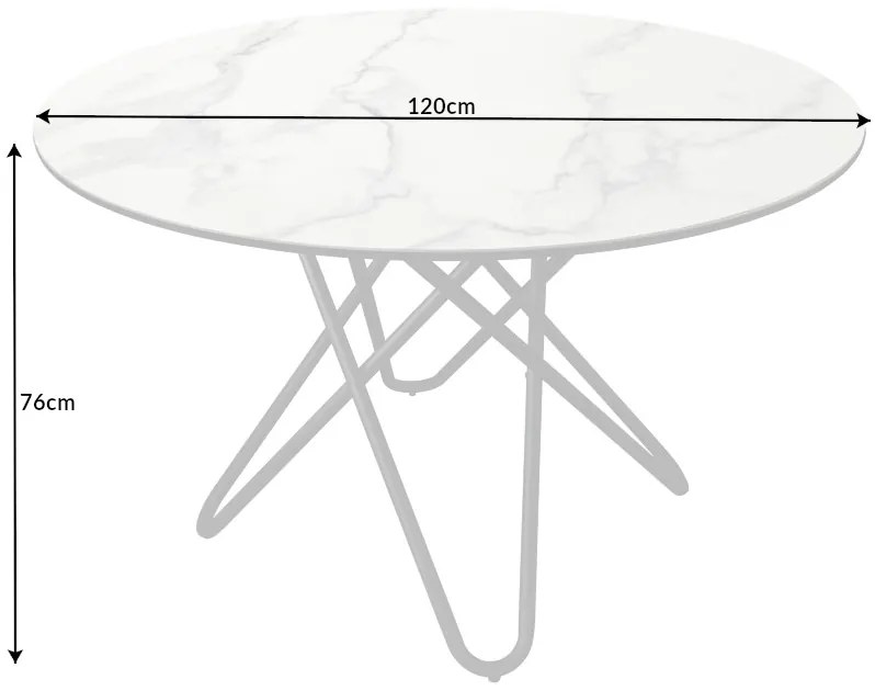 Kulatý jídelní stůl Malaika 120 cm bílý - vzor mramor