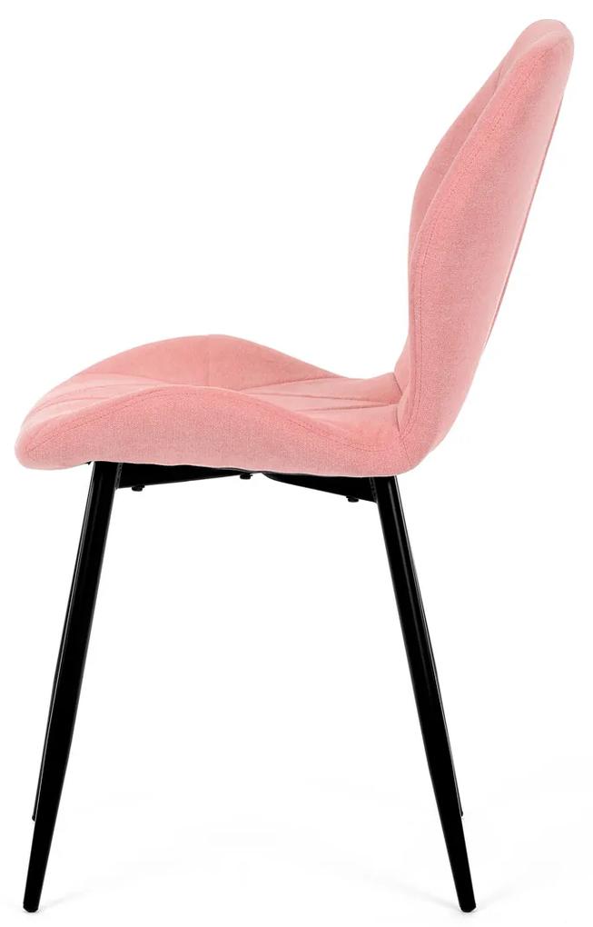 AUTRONIC Židle jídelní, růžová látka, černé kovové nohy