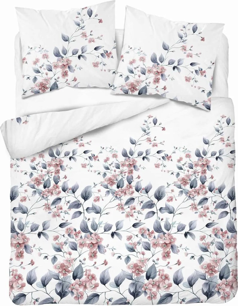 Detexpol Flanelová sada ložního prádla 220x200 bílá s růžovými květy - Pastel Flowers - 5626 B