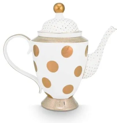 Pip Studio Dot Delight čajová konvice 1,25l, bílo-zlatá