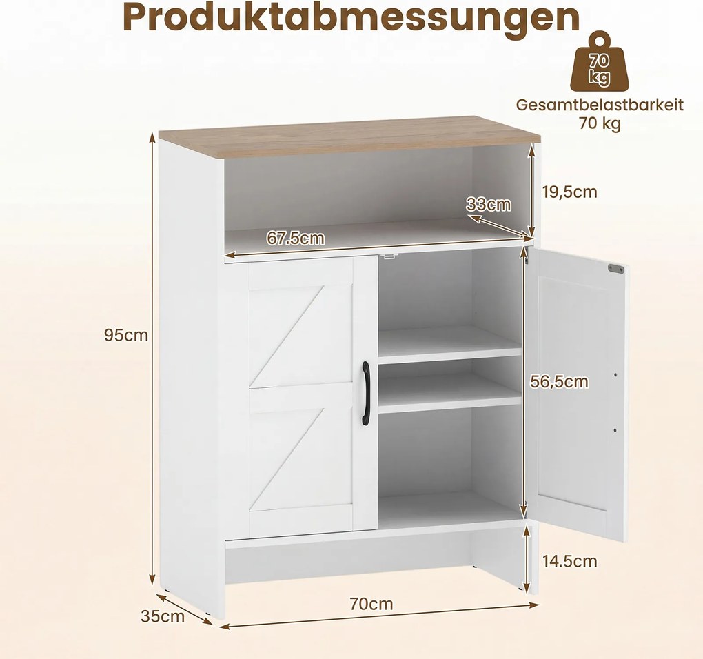 Costway Botník ve venkovském stylu s dvířky a 2 výškově – 70 × 35 × 95 cm