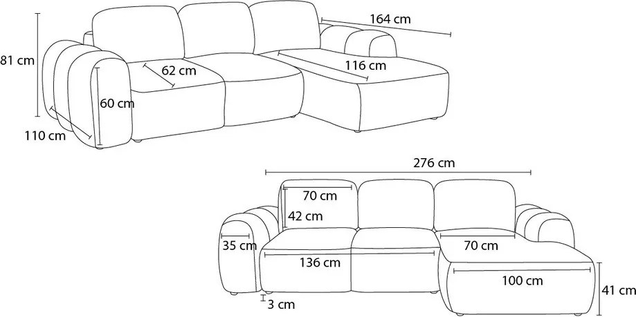 Šedá rozkládací/s úložným prostorem rohová pohovka z textilie bouclé (pravý roh/s lenoškou) Montaigne – Bobochic Paris