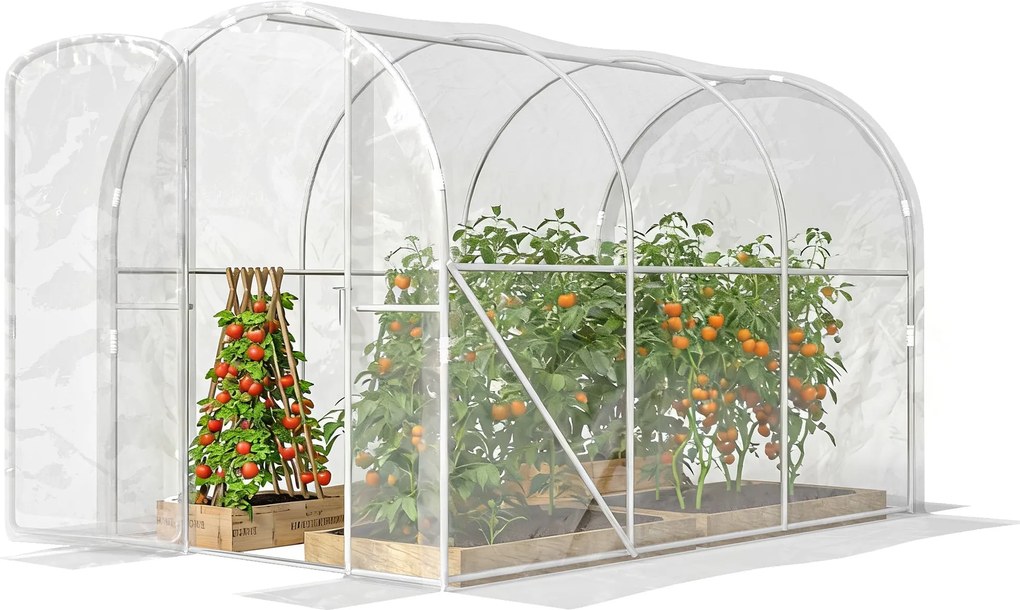 Outsunny tunelový skleník 3 × 2 × 1,95 m, 6 m², plachta PE 150 g/m² odolná proti UV, výklopné dveře — pro zeleninu, rostliny a květiny | Aosom