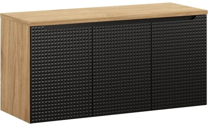 Závěsná skříňka Luxor Black s deskou a umyvadly 120 cm dub olejovaný/černá