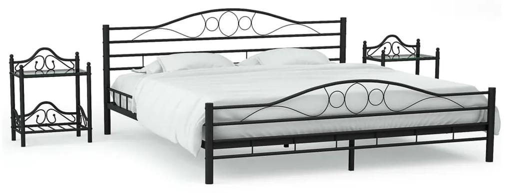 276028 vidaXL Rám postele s 2 nočními stolky černý 160 x 200 cm kovový