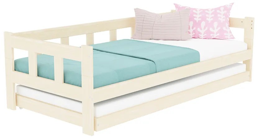 Benlemi Dřevěná jednolůžková postel FENCE 4v1 se zábranou a přistýlkou Zvolte barvu: Béžová, Zvolte rozměr: 80x180 cm, Zvolte zábranu: S jednou zábranou