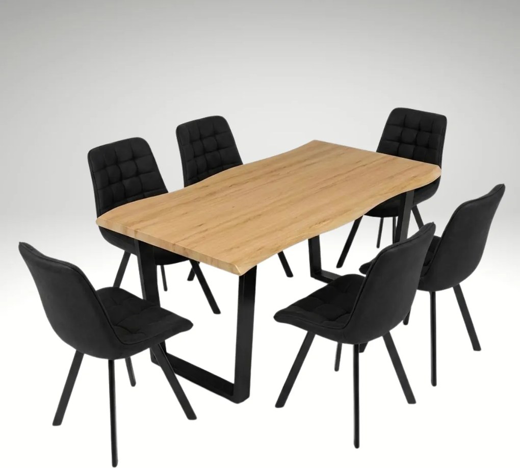 Vikio Jídelní set pro 6 osob 160x90 cm dub noha U černá židle VJS156-6C
