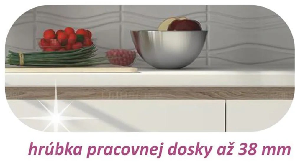 Kondela Kuchyňská sestava, dub sonoma/bílá vysoký lesk HG, LINE NEW