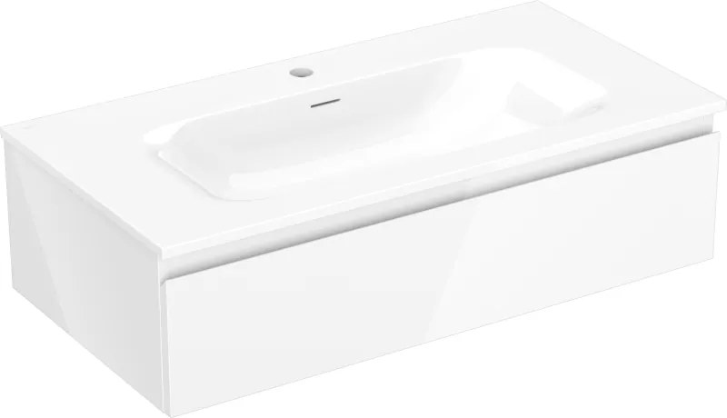 Mexen Orio, koupelnová skříňka 90 cm s umyvadlem Vela, 1 zásuvka, bílá lesklá, 91A10-09023-1-BF00-W23M00