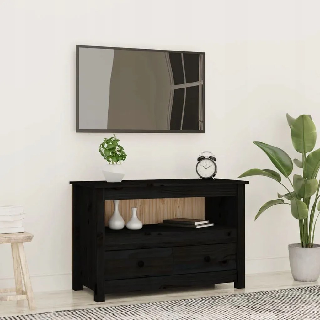 Tv Skříňka Medově Hnědá 79 X 35 X 52 Cm Masivní Borové Dřevo Černá