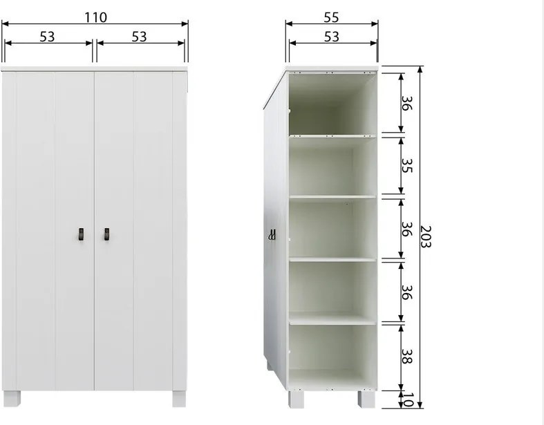 Bílá šatní skříň z borovicového dřeva 111x202 cm Ties – WOOOD