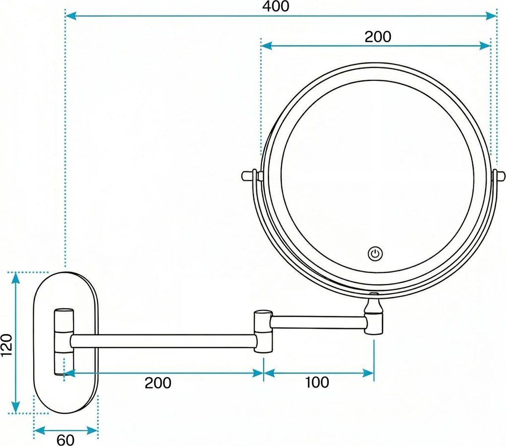 Rea Glow, kosmetické LED zrcadlo nástěnné 20 cm, černá matná, HOM-70000