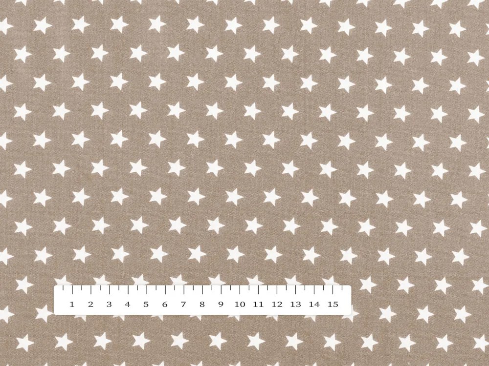 Biante Bavlněný běhoun na stůl Sandra SA-349 Bílé hvězdičky na světle hnědém 20x140 cm