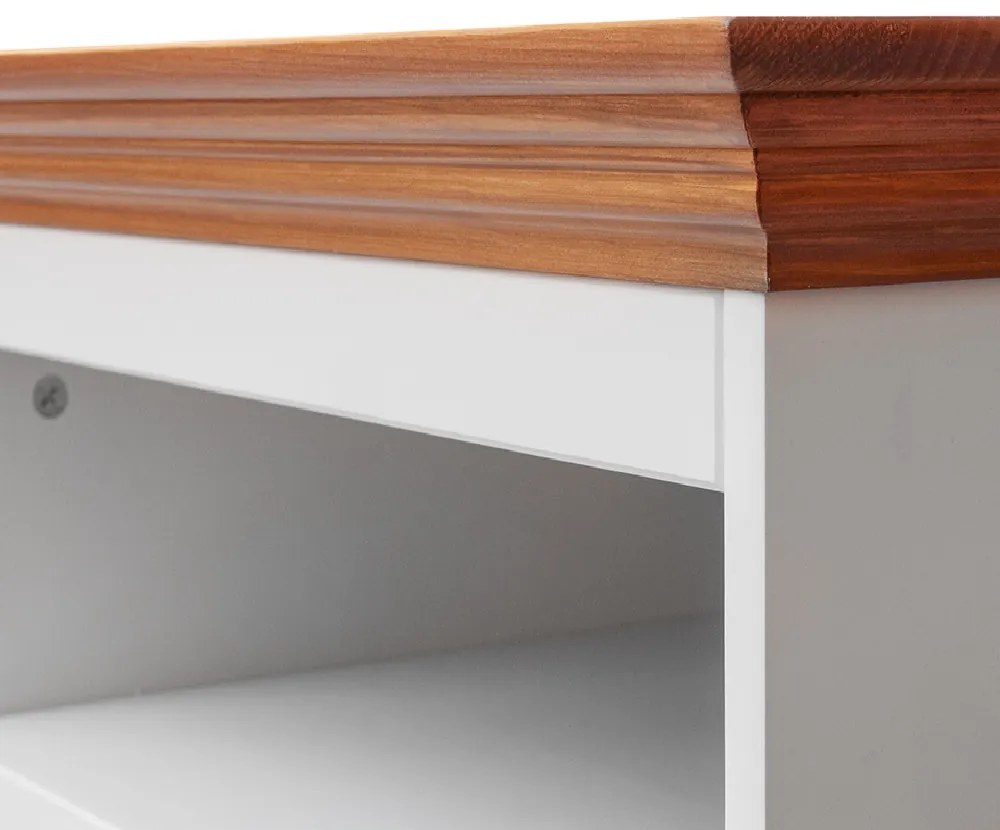 Massive home | Belluno Elegante malý bílý televizní stolek z masivu s dubovou deskou