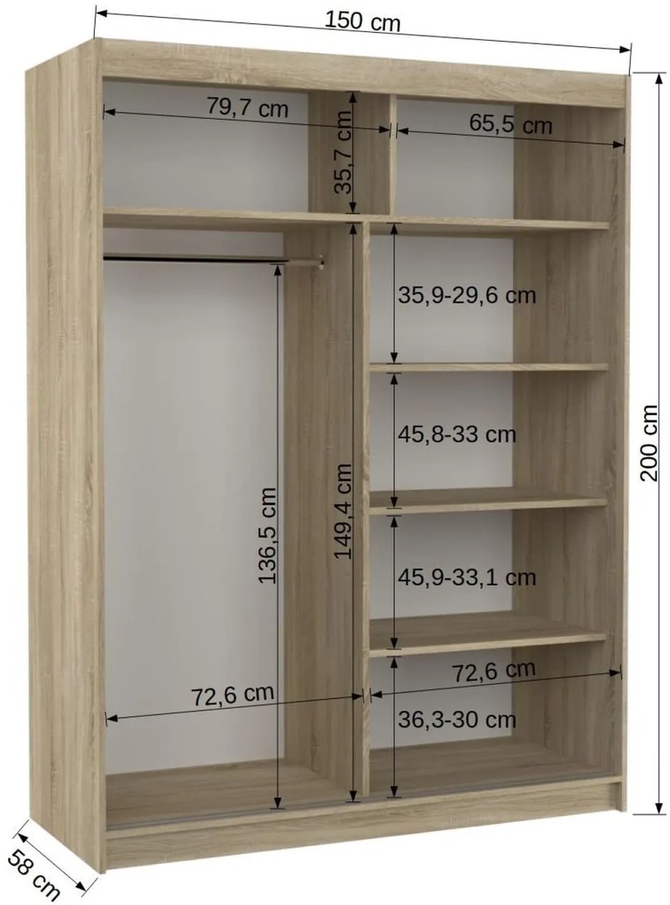 Šatní skříň s posuvnými dveřmi Kolorado - 150 cm Barva: Bílá