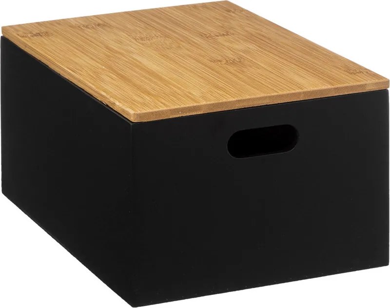 Sada úložných boxů s bambusovým víkem BAVA, černá barva, 3 kusy